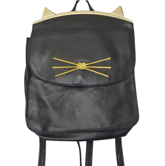 Bags | Mini Black Cat Faux Leather With Gold Metal Cat Ears Backpack ...